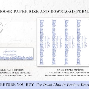 Blue Floral Water Bottle Label, Editable Blue Vintage Floral Bridal ...