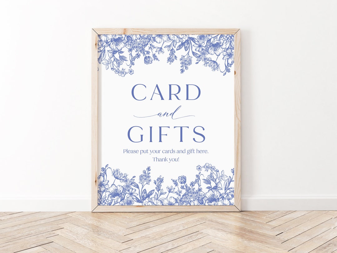 Blue Floral Cards and Gifts Sign Blue Vintage Botanical - Etsy