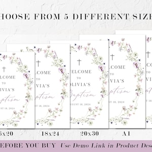 Wildflower Baptism Welcome Sign, Wildflower Welcome Board, Cross Purple Girl Baptism Welcome ...