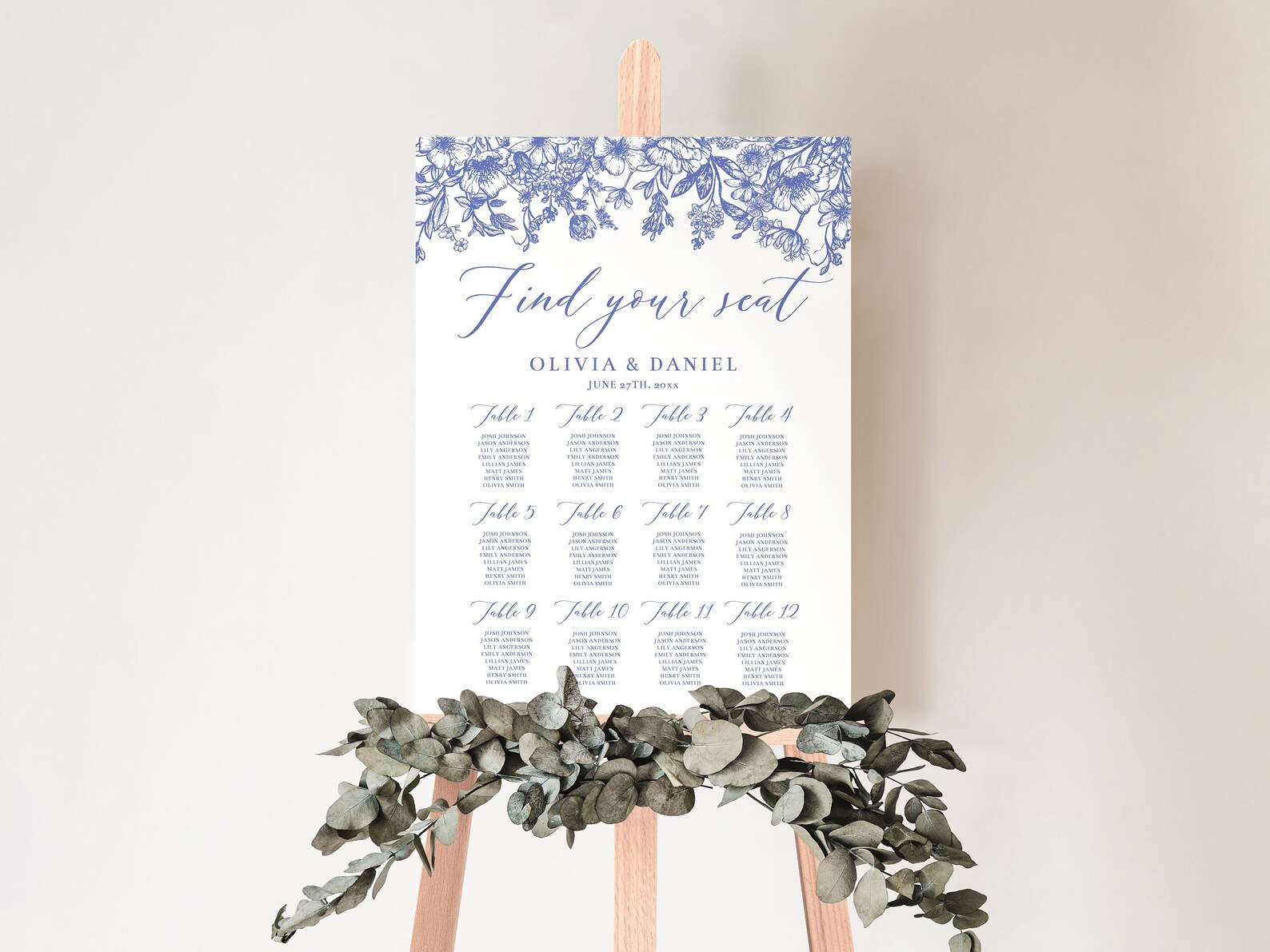 Dusty Blue Floral Seating Chart Template, Editable Victorian Blue ...
