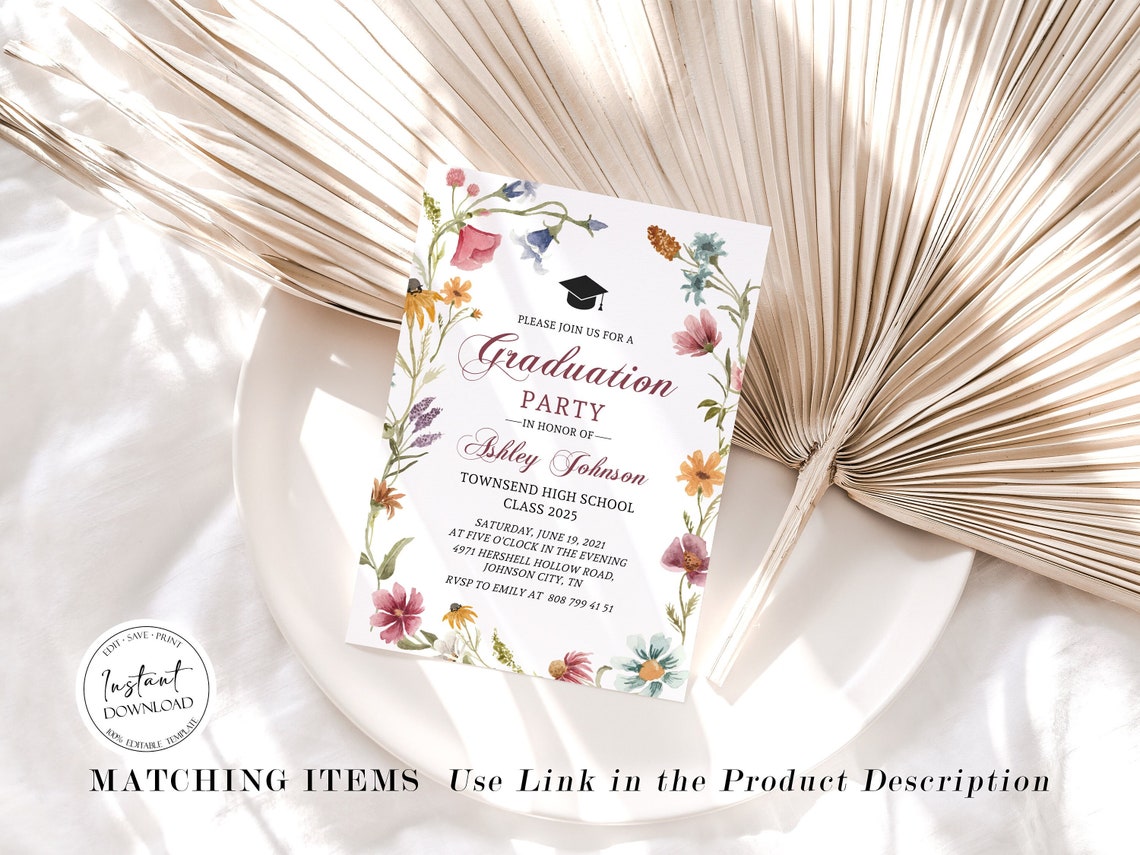 Wildflower Graduation Invitation Template Class 2022 - Etsy