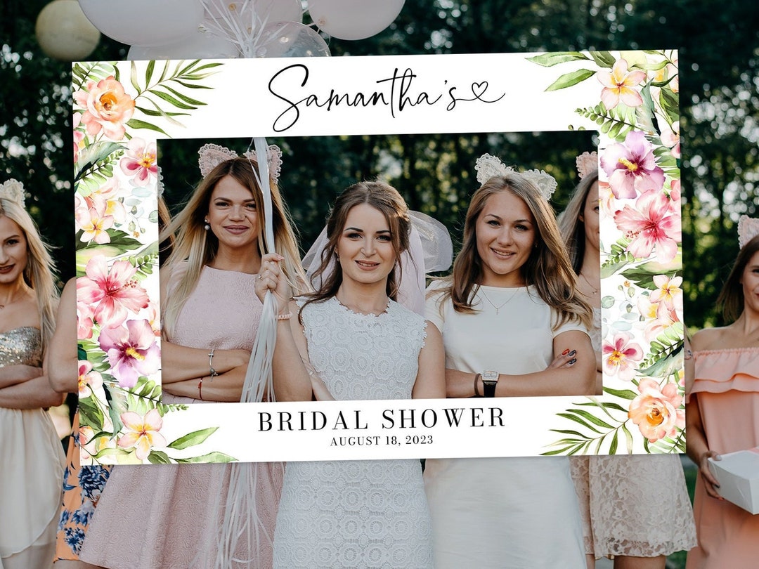 Tropical Bridal Shower Photo Booth Frame Template, Tropical Hawaiian ...