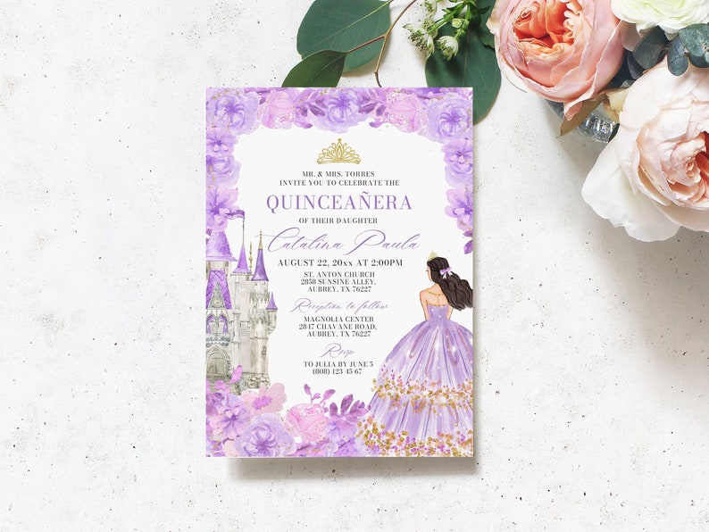 Purple Floral Quinceanera Invitations Princess Quinceanera - Etsy