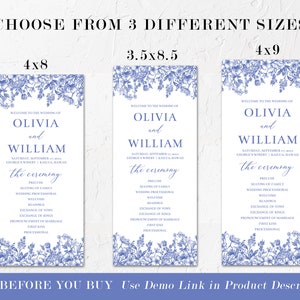 Blue Floral Wedding Program Template Editable Dusty Blue Wedding ...