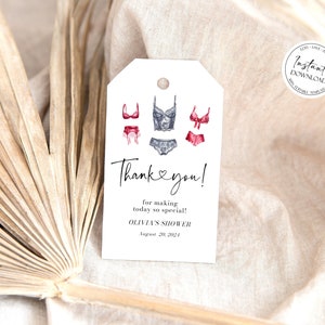 Lingerie Bridal Shower Favor Tags Template, Editable Lingerie Gift Tags ...