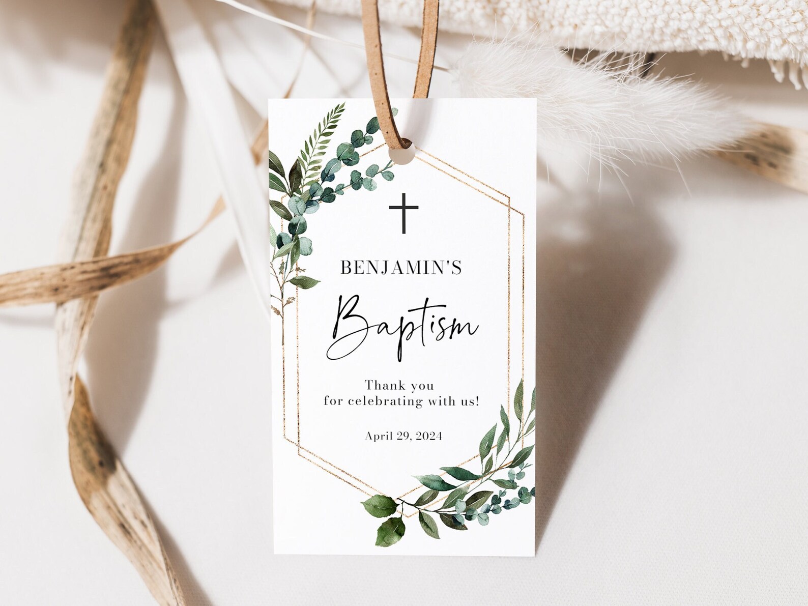 Greenery Baptism Favor Tag Template Editable Lush Greenery - Etsy