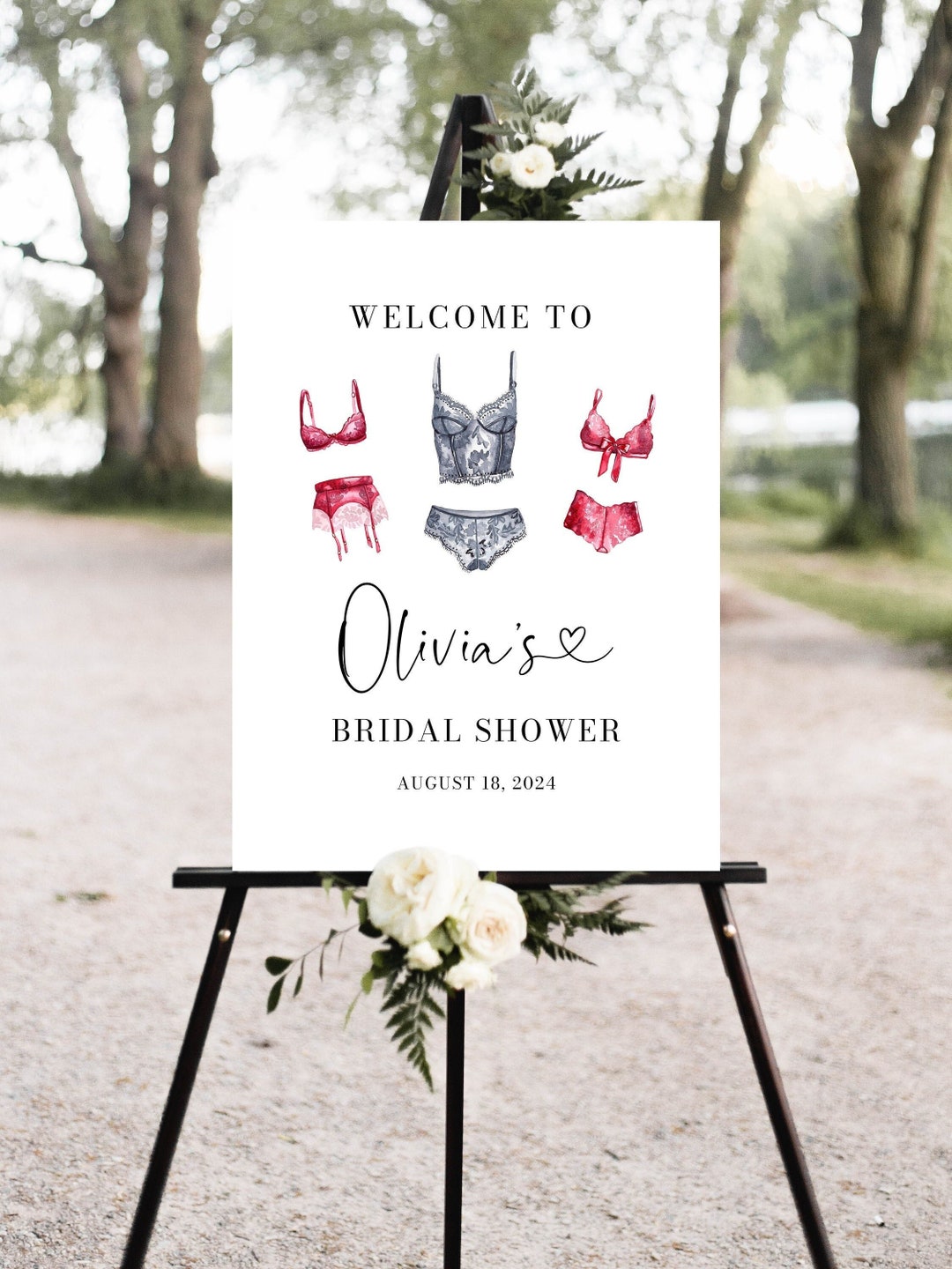 Lingerie Welcome Sign, Editable Lace Red Black Lingerie Bridal Shower ...
