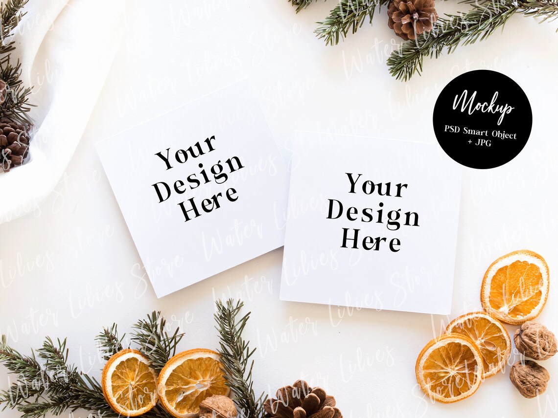 Two Square Christmas Cards Mockup, Mockup Christmas Card, Holiday Card ...
