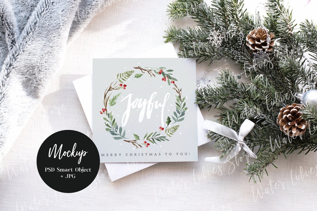 Square Christmas Card Mockup, Mockup Christmas Card, Holiday Card ...