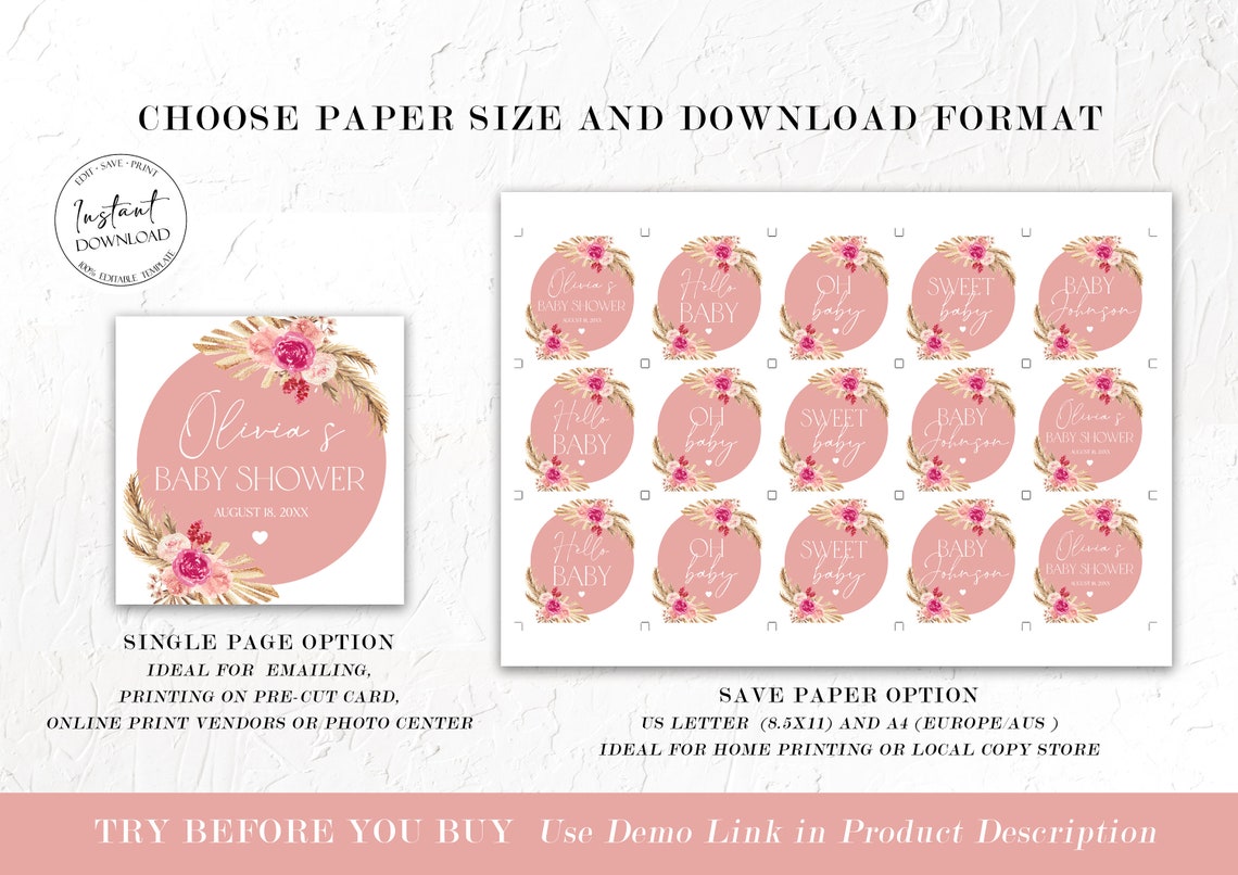 Boho Cupcake Toppers Pink Girl Baby Shower Cupcake Toppers - Etsy