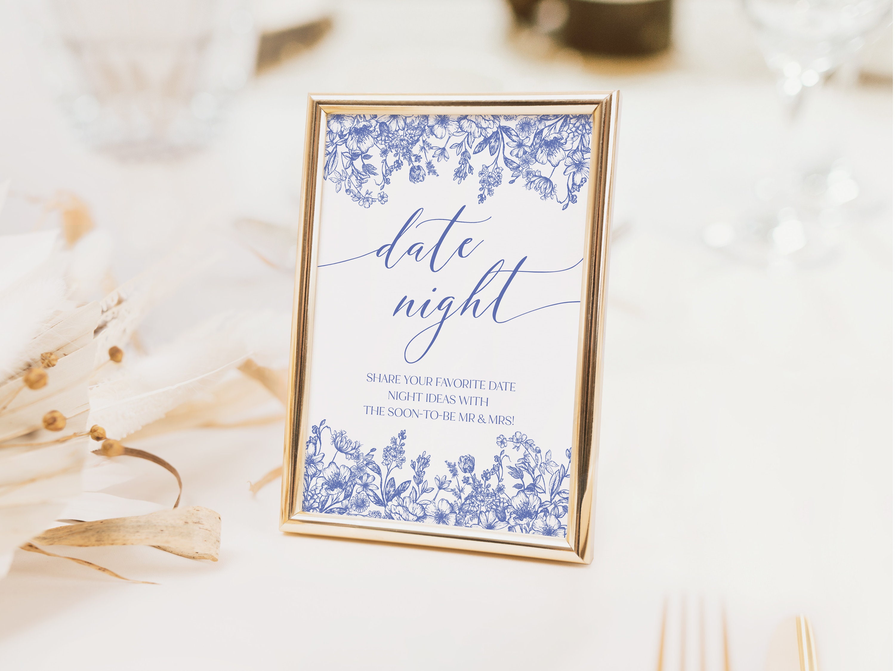 Blue Floral Date Night Ideas Cards, Victorian Blue Date Night Ideas ...