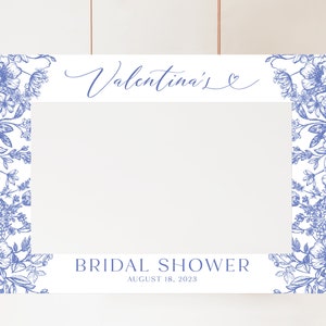 Blue Floral Bridal Shower Photo Booth Frame Template, Blue Vintage ...