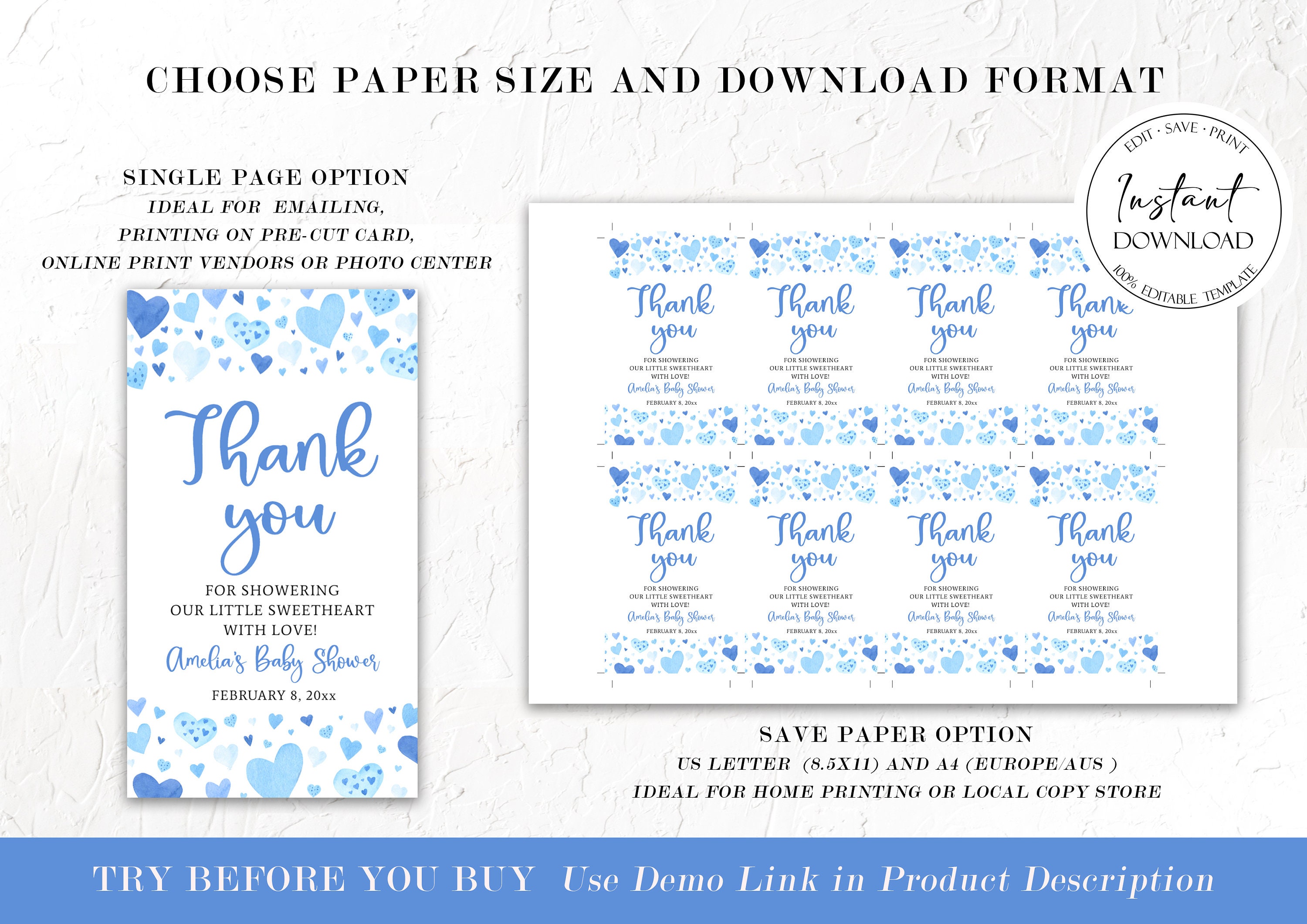 Valentine's Baby Shower Favor Tag Template, Printable Boy Blue Little ...