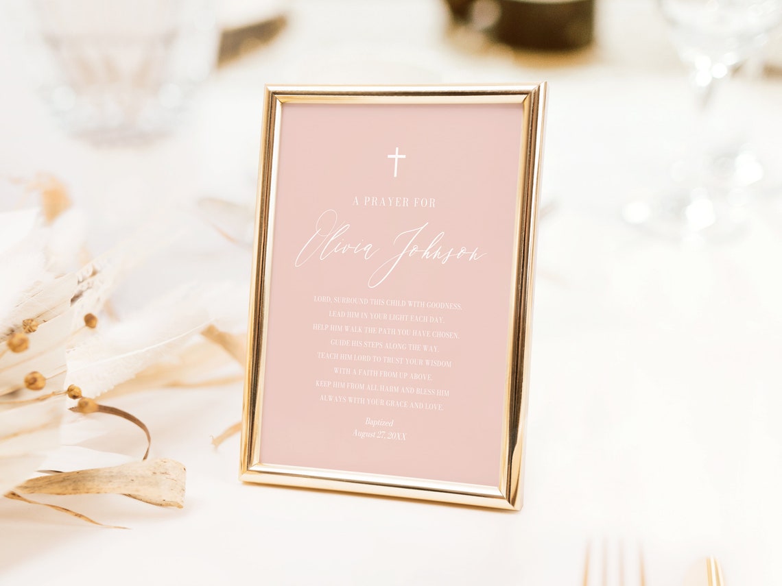 Dusty Pink Baptism Prayer Sign Template, Blush Pink White Cross ...
