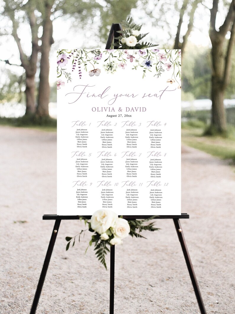 Wildflower Wedding Seating Chart Printable Floral Wedding - Etsy