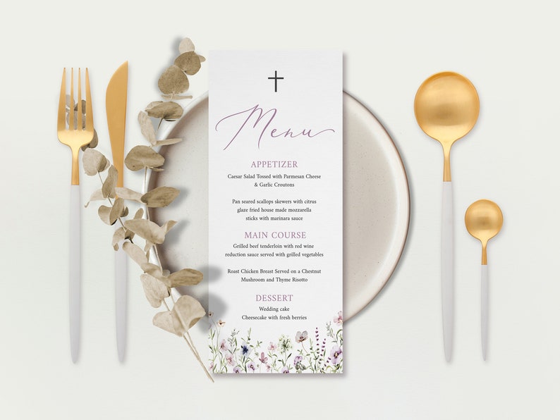 Wildflower Baptism Menu Card Template Editable Baptism Menu - Etsy