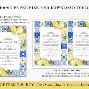 Positano Blue Tiles Lemon Wedding Invitation Set, Mediterranean Wedding ...