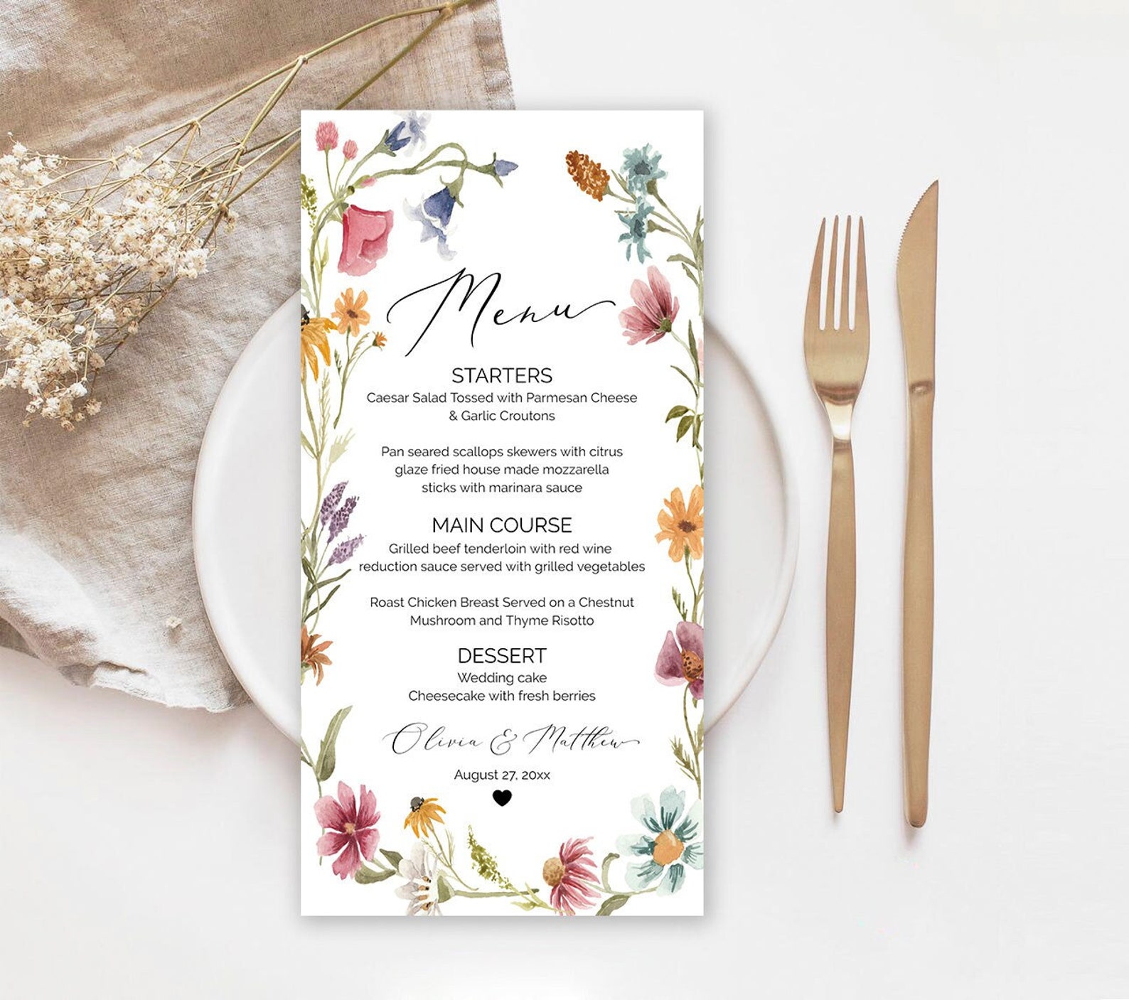 Wildflower Menu Card Wildflower Wedding Menu Template - Etsy