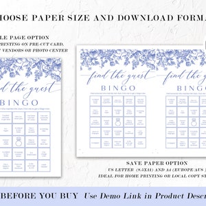 Blue Floral Find the Guest Bingo Bridal Shower Game, Printable Vintage ...