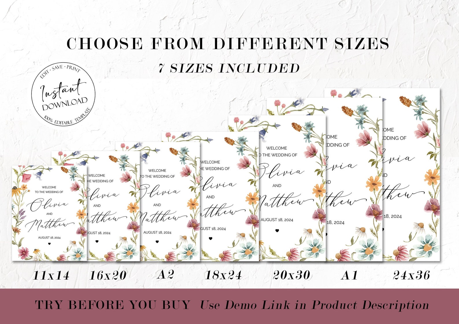 Wildflower Wedding Welcome Sign Template Editable Wildflower - Etsy