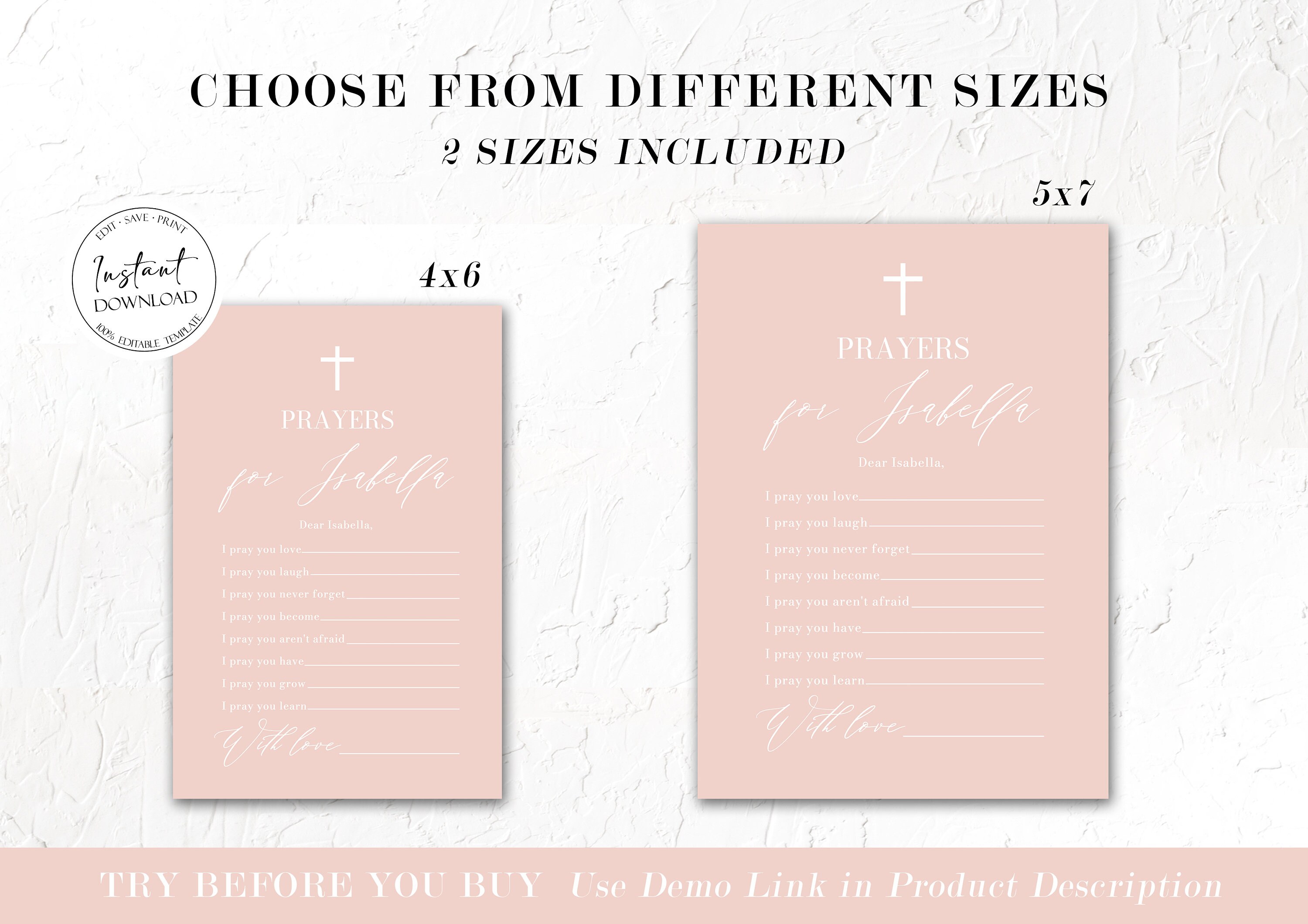 Dusty Pink Baptism Prayer Card Template, Blush Pink Prayers for Baby ...