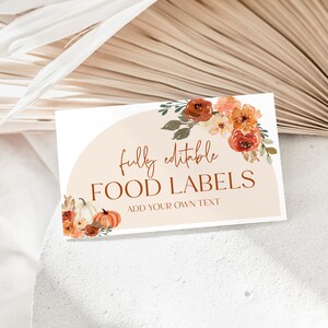 Fall Food Labels, Editable Arch Boho Fall Pumpkin Food Tent Cards ...