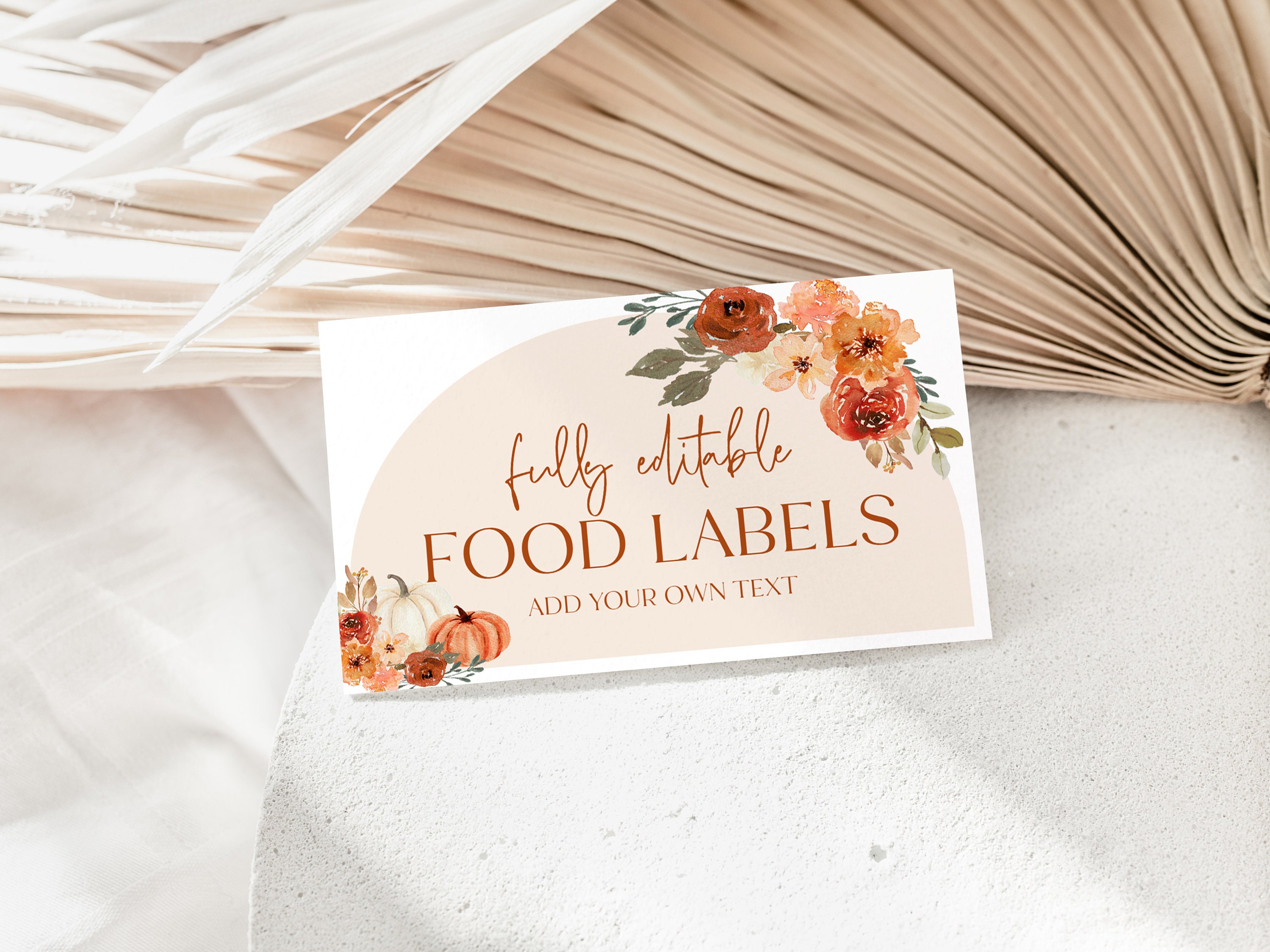 Fall Food Labels, Editable Arch Boho Fall Pumpkin Food Tent Cards ...