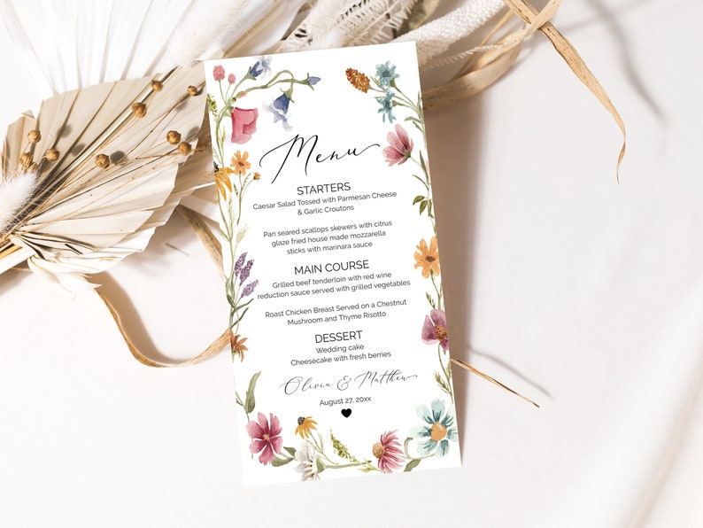 Wildflower Menu Card Wildflower Wedding Menu Template - Etsy