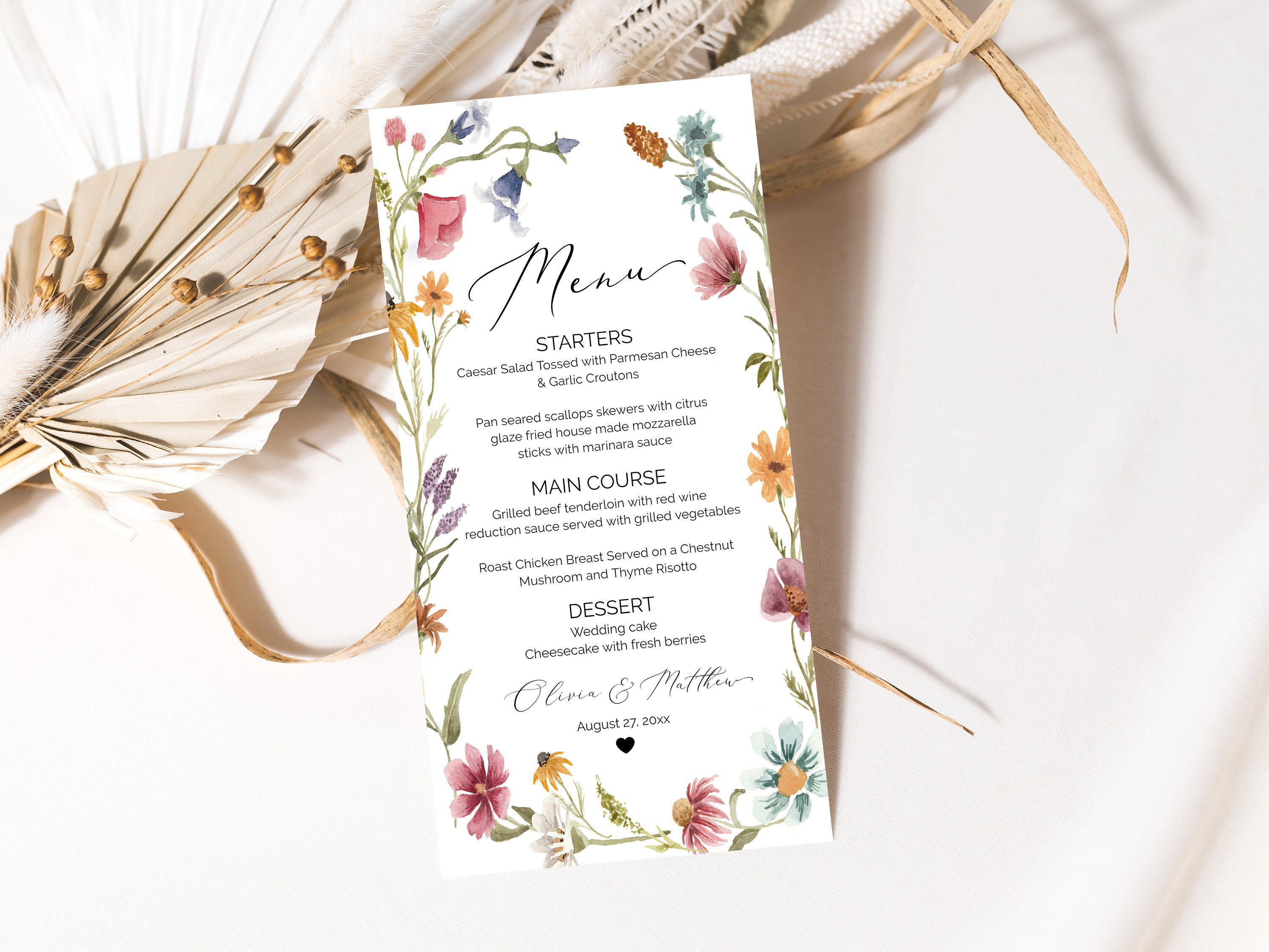 Wildflower Menu Card Wildflower Wedding Menu Template - Etsy