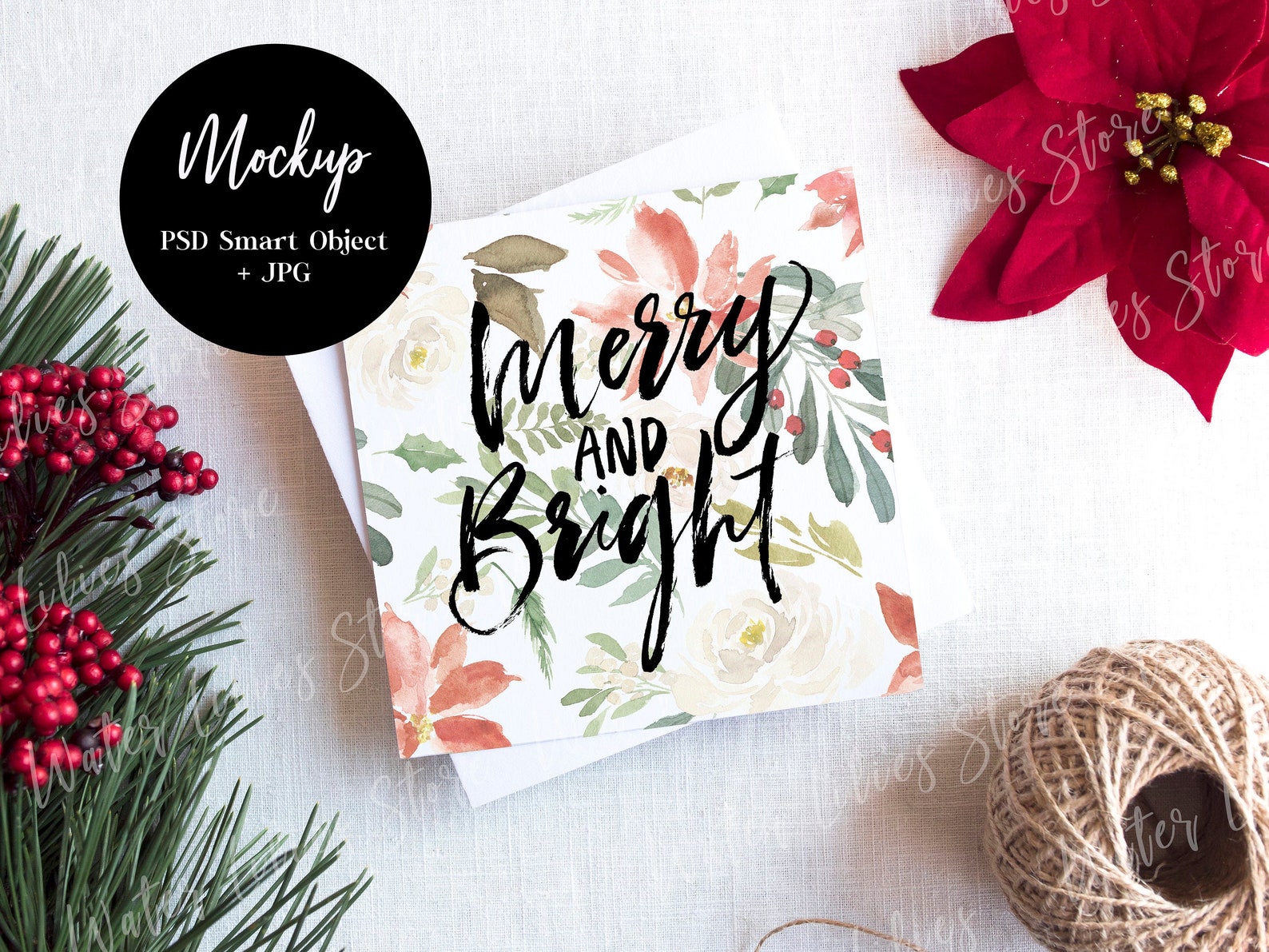 Square Christmas Card Mockup, Mockup Christmas Card, Square Holiday ...