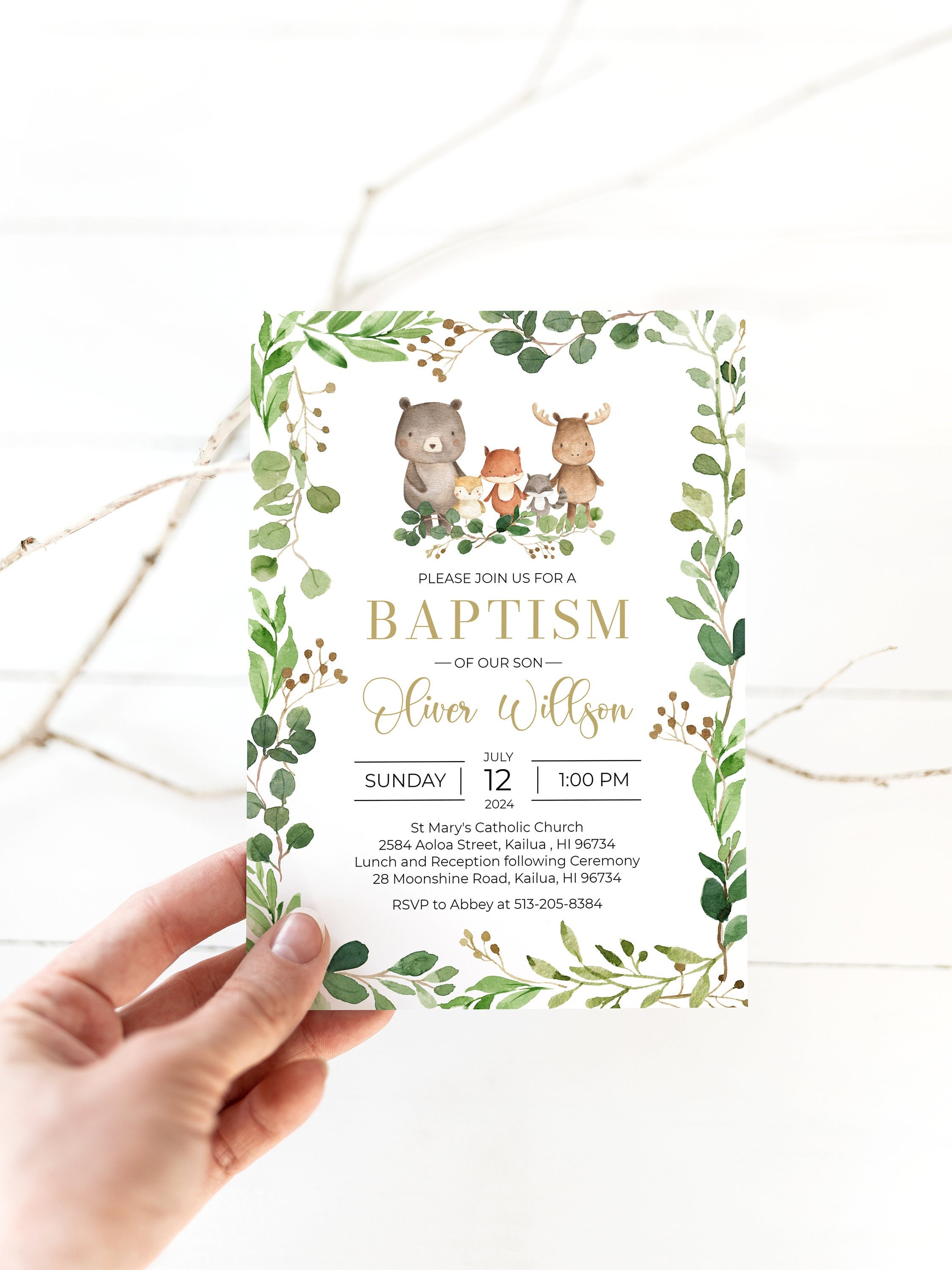 Baptism Invitation Animal Baptism Invitation Woodland - Etsy