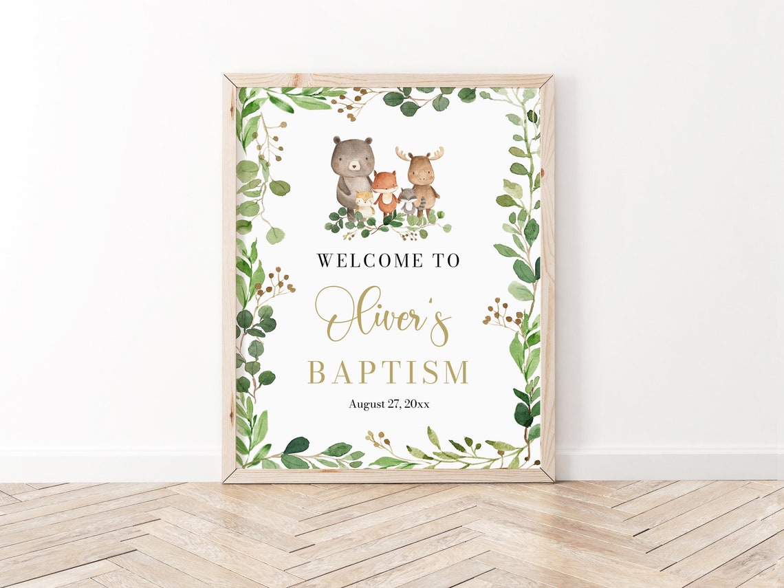 Baptism Welcome Sign Template Animals Greenery Baptism Sign - Etsy