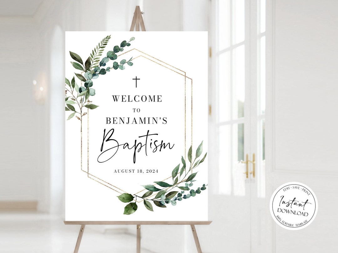 Baptism Welcome Sign Template, Lush Greenery Baptism Sign, Greenery ...