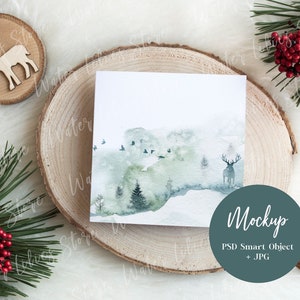 Square Christmas Card Mockup, Mockup Christmas Card, Square Holiday ...