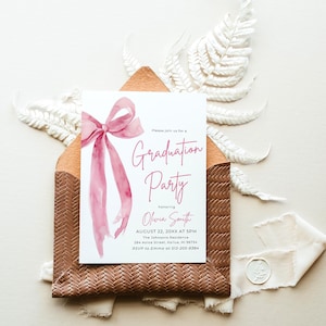 Pink Bow Graduation Invitation Template, Class 2025 Graduate, Modern ...