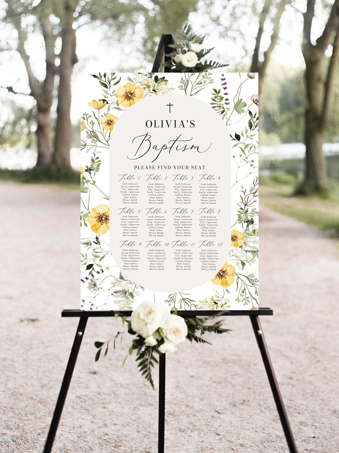 Wildflower Baptism Seating Chart, Wildflower Christening Seating Chart ...