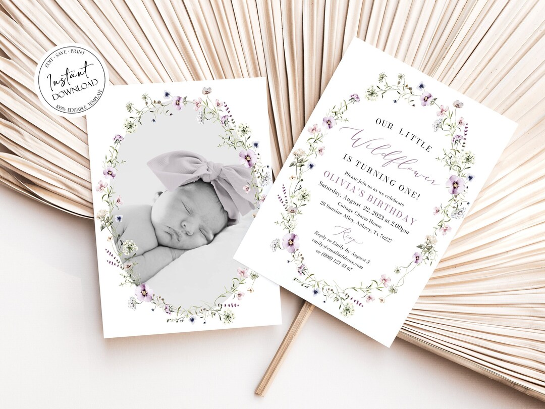 Wildflower Birthday Invitation Template, Our Little Wildflower Invite ...