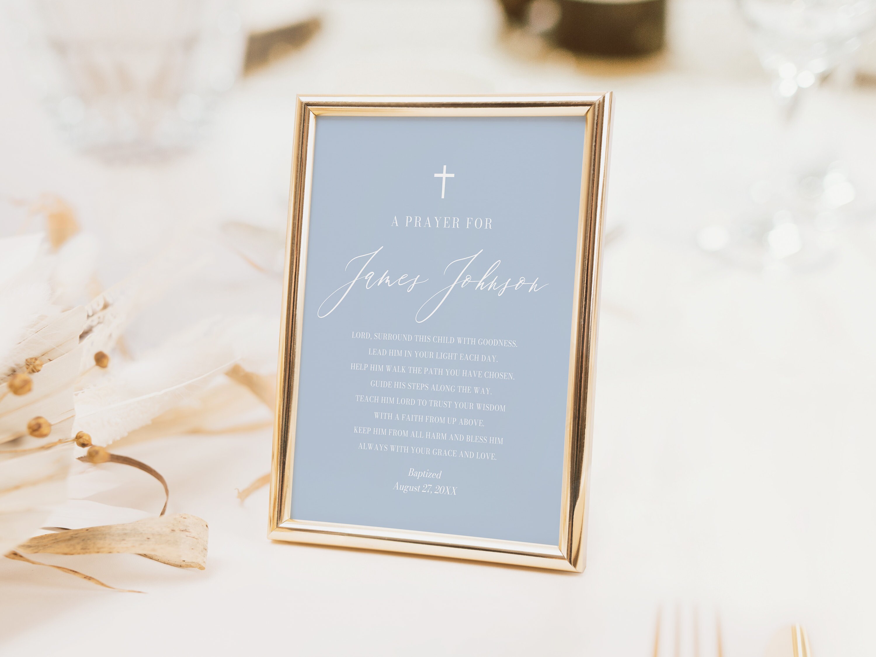 Dusty Blue Baptism Prayer Sign Template, Dusty Blue White Cross ...