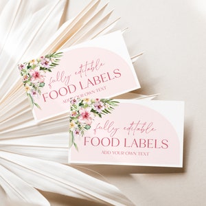 Hawaiian Food Labels Printable Modern Hot Pink Floral Food Tent Cards ...
