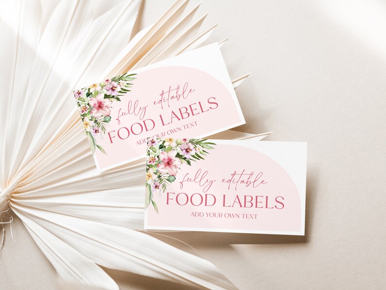 Hawaiian Food Labels Printable Modern Hot Pink Floral Food Tent Cards ...
