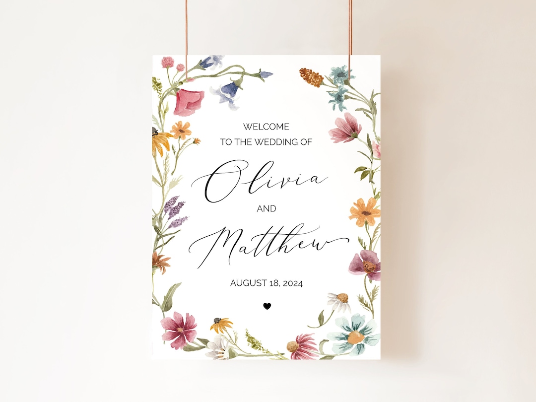 Wildflower Wedding Welcome Sign Template, Editable Wildflower Welcome ...