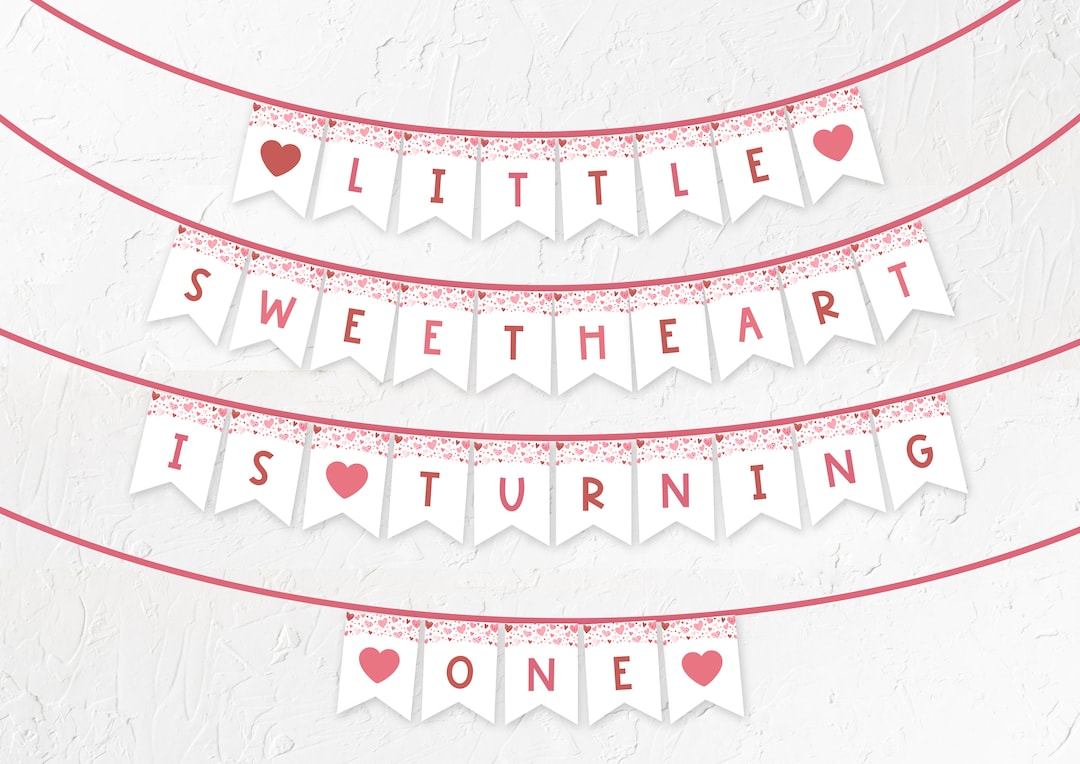 Little Sweetheart is Turning One Banner, Pink Hearts First Birthday ...