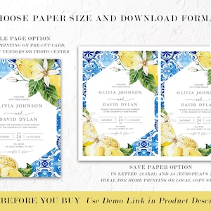 Positano Blue Tile Lemons Wedding Invitation Set, Mediterranean Wedding ...
