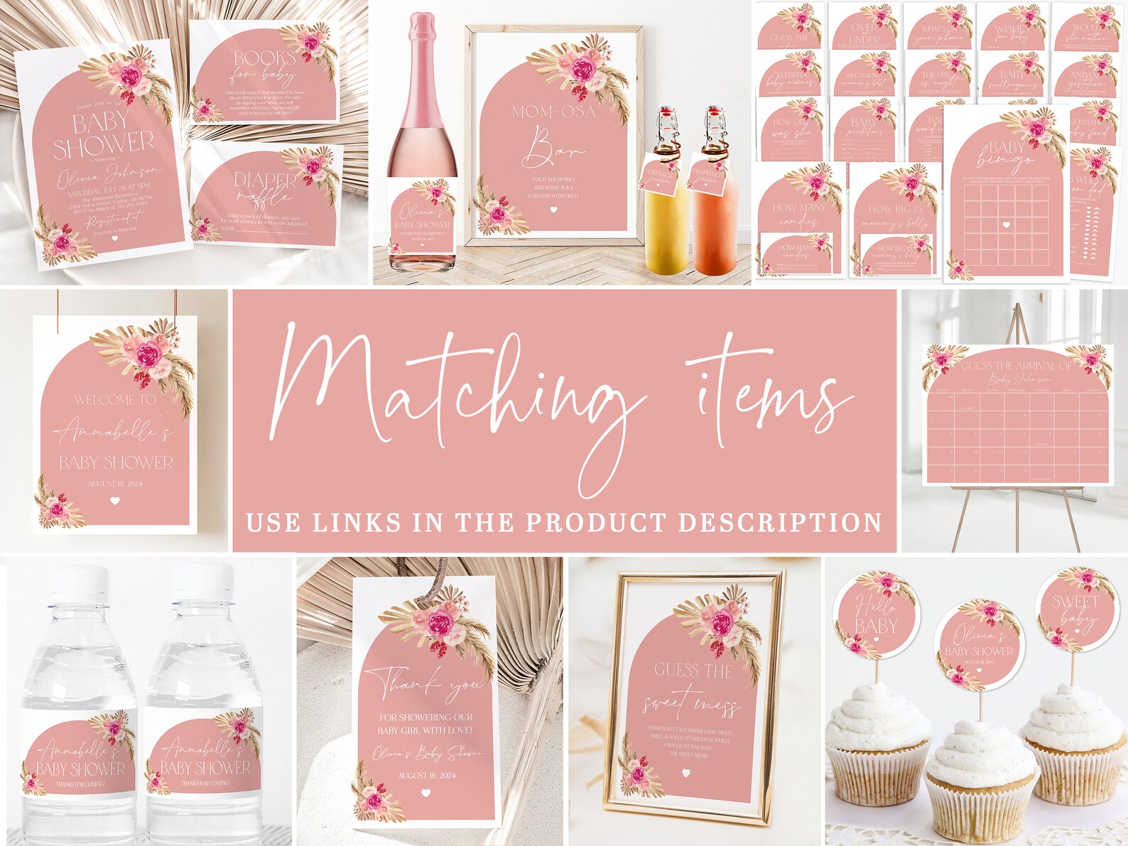 Arch Pink Boho Mimosa Bar Sign Template Pampas Grass Momosa - Etsy