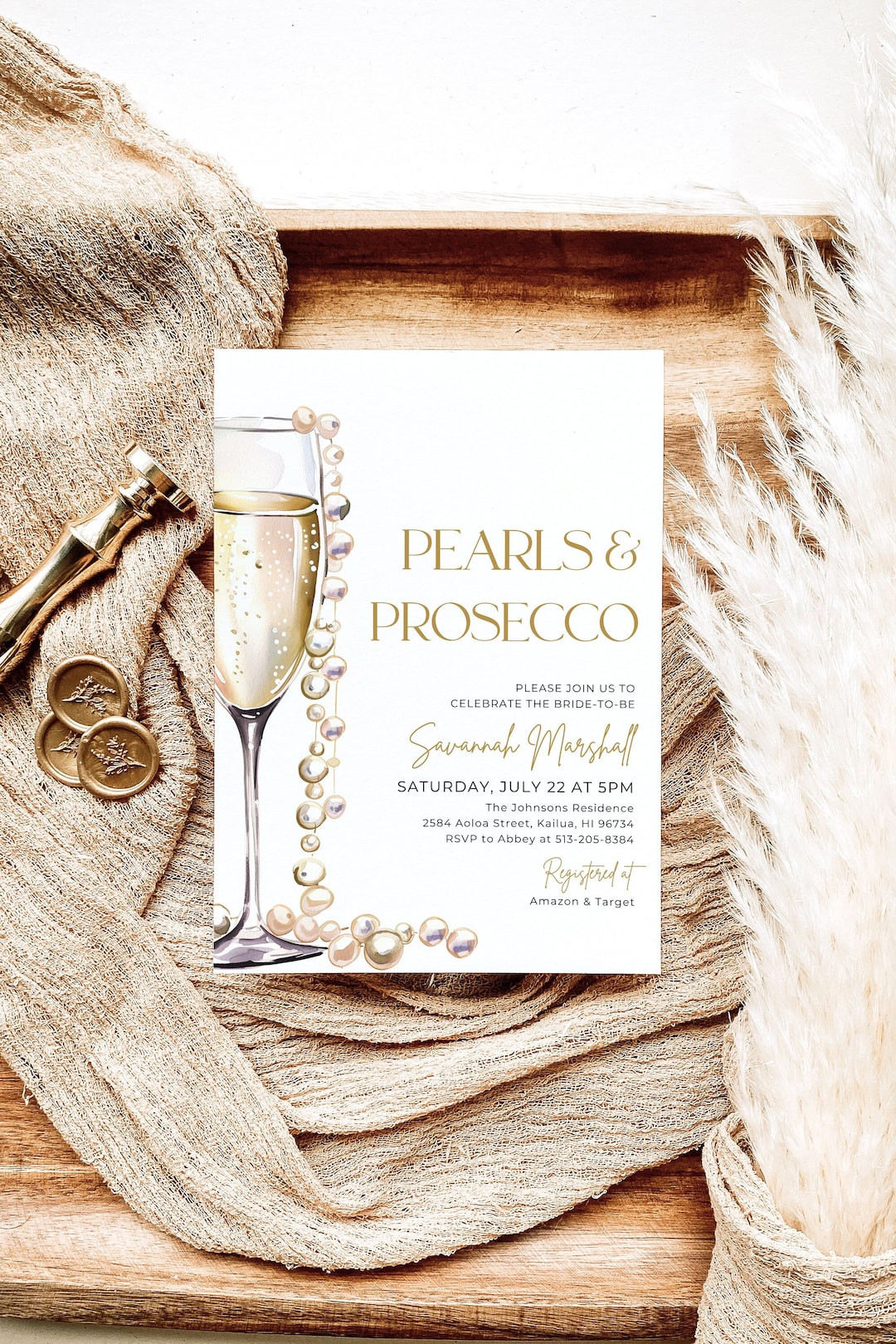 Pearls and Prosecco Bridal Shower Invitation Template, Printable ...