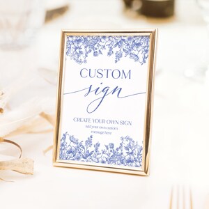 Blue Floral Custom Sign Template, Blue Vintage Botanical Wedding Custom ...