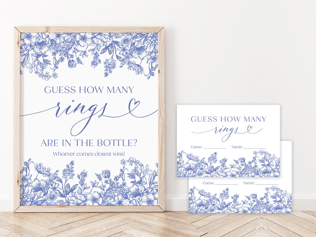 Blue Floral Guess How Many Rings Game, Victorian Blue Guessing Game How ...
