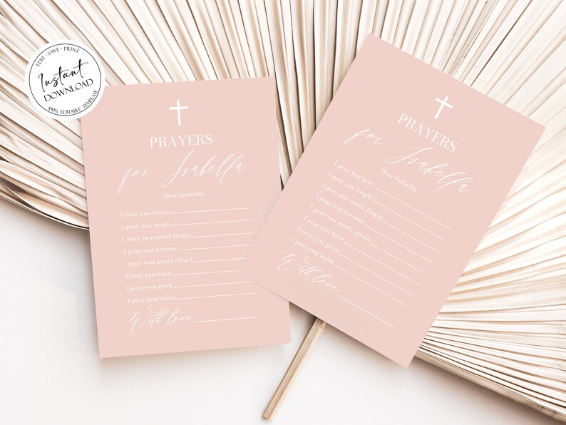 Dusty Pink Baptism Prayer Card Template, Blush Pink Prayers for Baby ...
