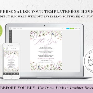 Wildflower Wedding Bar Menu Template, Purple Wildflower Floral Drink ...