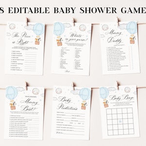 18 Blue Hot Air Balloon Baby Shower GAMES Package, Editable Baby Boy ...